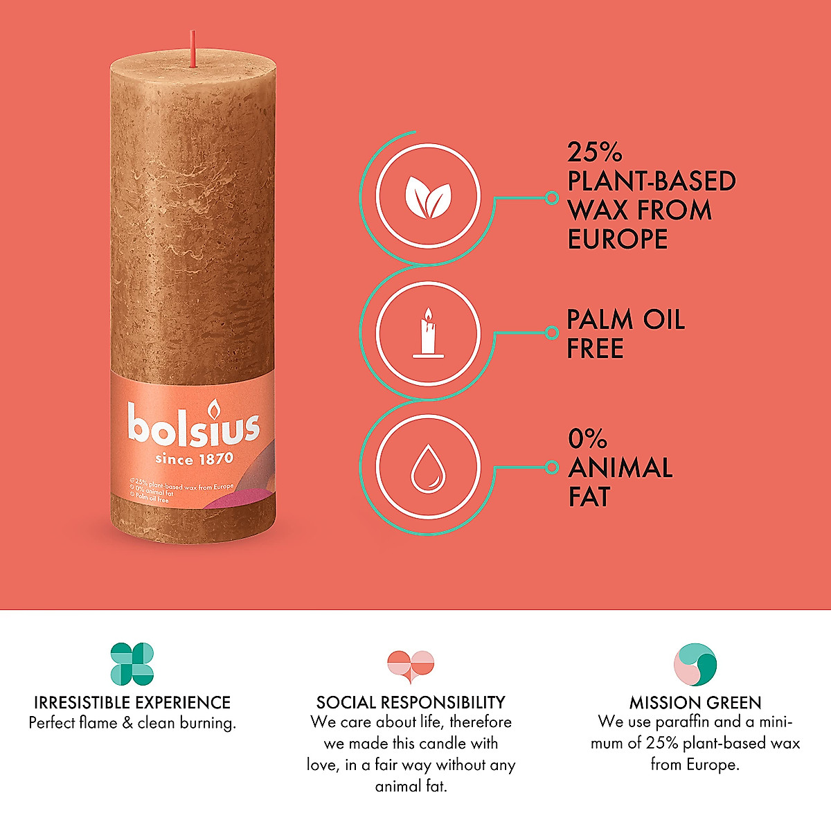 BOLSIUS 4 Pack Spice Brown Rustic Pillar Candles - 2.75 X 7.5 Inches - Premium European Quality - includes Natural Plant-Based Wax - Unscented Dripless Smokeless 85 Hour Party Décor Candles