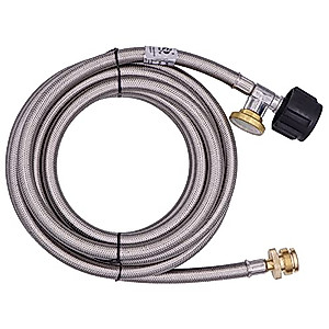 15 Ft Stainless Steel Braided Propane Adapter Max 350 Psi Hose with Pressure Gauge 5-40 Lb Convert Replace for Qcc1/type1 Tank Connects 1 Lb Bulk Portable Appliance to 5-40 Lb Propane Tank Cylinder