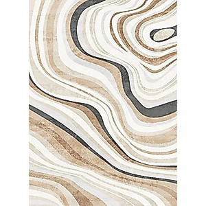FINOREN Artistic Abstract Area Rug.Cream and Brown,4x6 Feet,Suitable for Bedroom,Living Room,Apartment,Machine Washable Non-Slip Soft Modern Interior Rug,Smudge-Proof,Non-Shedding.