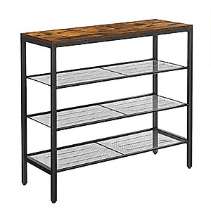 VASAGLE 4-Tier Shoe Rack, Freestanding Storage Organizer, Mesh Shelves, Space-Saving in the Entryway, Industrial, Rustic Brown + Black