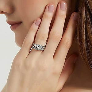 BERRICLE Sterling Silver 3-Stone Wedding Engagement Rings Cushion Cut Cubic Zirconia CZ Ring Set for Women, Rhodium Plated Size 7