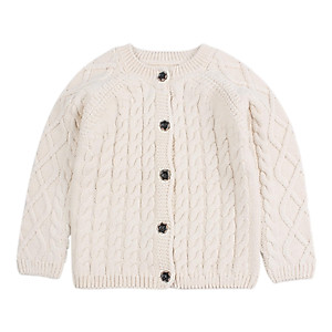 Peecabe Toddler Girl Sweaters Cable Knit Long Sleeve Crewneck Chunky Crochet Cardigans 1-6T (White, 4T)