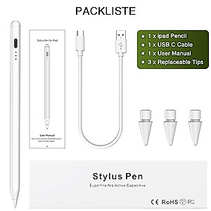 Stylus Pen for ipad 2018-2023, HATOKU Quick Charging Pencil for ipad with Tilt Sensitivity & Palm Rejection, Magnetic Pen for ipad Air 3/4/5, ipad Mini 5/6, ipad 6-10 Gen, ipad Pro 11''/12.9" (White)