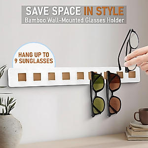 SOULE Versatile Quality Sunglasses Holder, Wall Mounted Eyeglasses Organizer with Hooks (White)