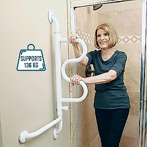 Stander Curve Grab Bar with Handrail, 14-Inch Bathroom Security Assist Bar for Toilet, Shower, and Bathtub Aid, Rotating Safety Handle, Wall Mounted Swing Grab Bar for Adults, Seniors, and Elderly