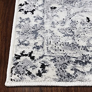 SUPERIOR Indoor Large Area Rugs with Jute Backing, Modern Distressed Floral Decor, Perfect for Entryway, Kitchen, Office, Bedroom, Living/ Dining Room, Dorm, Caine Collection, 5' x 8', Platinum