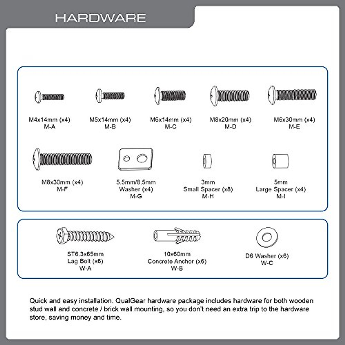 QualGear QG-TM-002-BLK 37-Inch to 70-Inch Universal Ultra Slim Low Profile Fixed Wall Mount LED TVs, Black