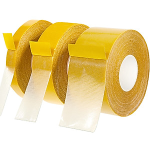 3 Rolls Double Sided Tape Heavy Duty, 0.59/1.18/2 Inch x 66 ft (20m) Clear Fiberglass Mesh Strong Wall Adhesive Tape, Removable Sticky Waterproof Two Sided Mounting Tape for Carpet, Wall, Craft