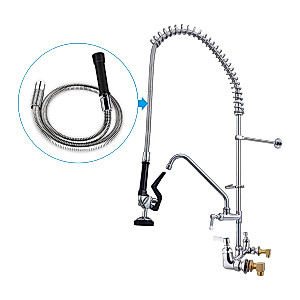 COOLWEST 44 Inch Pre-Rinse Hose Flexible Stainless Steel Hose with Heat Resistant Black Handle for Commercial Sink Faucet Dish Sprayer Hose Replacement Parts