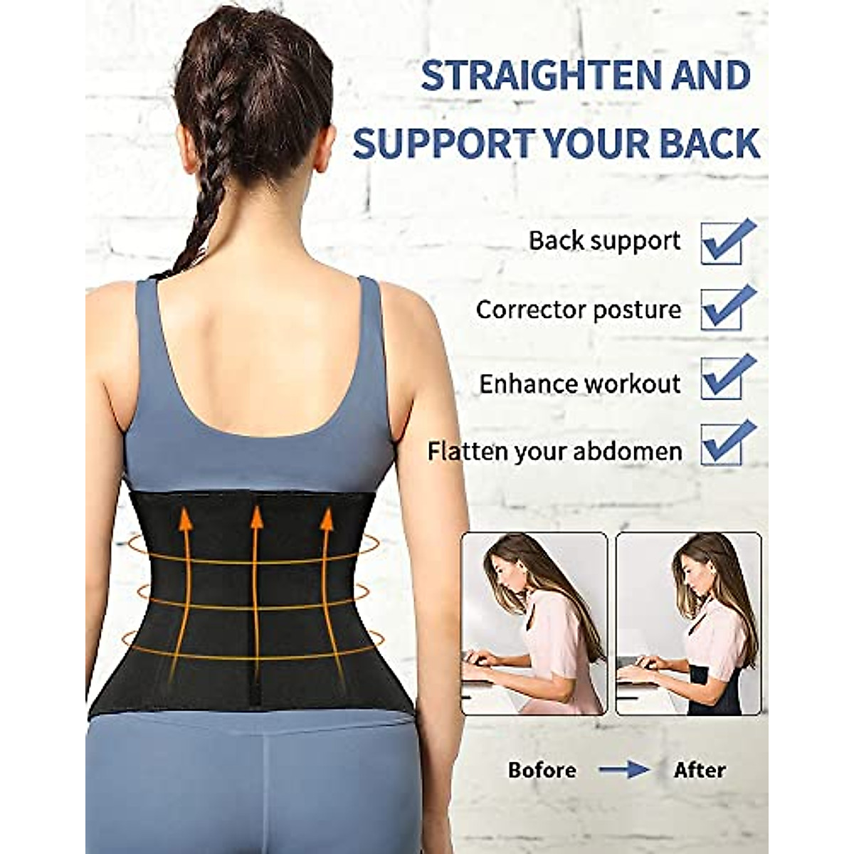 Reamphy Waist Trainer Corset Women Workout Trimmer Sweat Sports Girdle Belt Body Shaper (Black,L)