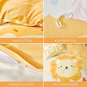 SAPHREAS Lion Kids Duvet Cover Set Twin Size 4pcs with Fitted Sheet Yellow Cute Animal Cartoon Pattern Comforter Cover Set 100% Cotton Quilt Cover 1pc Fitted Sheet 1pc Pillow Shams 2pcs(No Comforter)