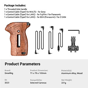SmallRig Threaded Side Handle with Record Start/Stop Remote Trigger with 3 Control Cable for Sony Cameras, for Panasonic Cameras, for Fujifilm Cameras, for Z CAM Cameras 3323