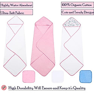 Super Soft Hooded Towel Set for Babies: 100% Cotton, 30x30 Inches, Perfect Cap Size, Pack of 3 Towels & 3 Washcloths for Newborns to Toddlers
