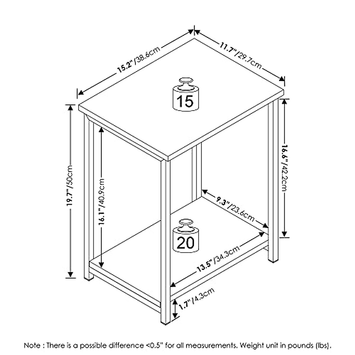 Furinno Simplistic Metal Frame End Table, 1-Pack, Amber Pine