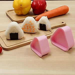 Aesumta Triangle Onigiri Mold,2 Pcs Sushi Mold  ,Onigiri Mold Set with Wrapper Bags & Stickers for Bento Home DIY Sushi Making Kit (pink)