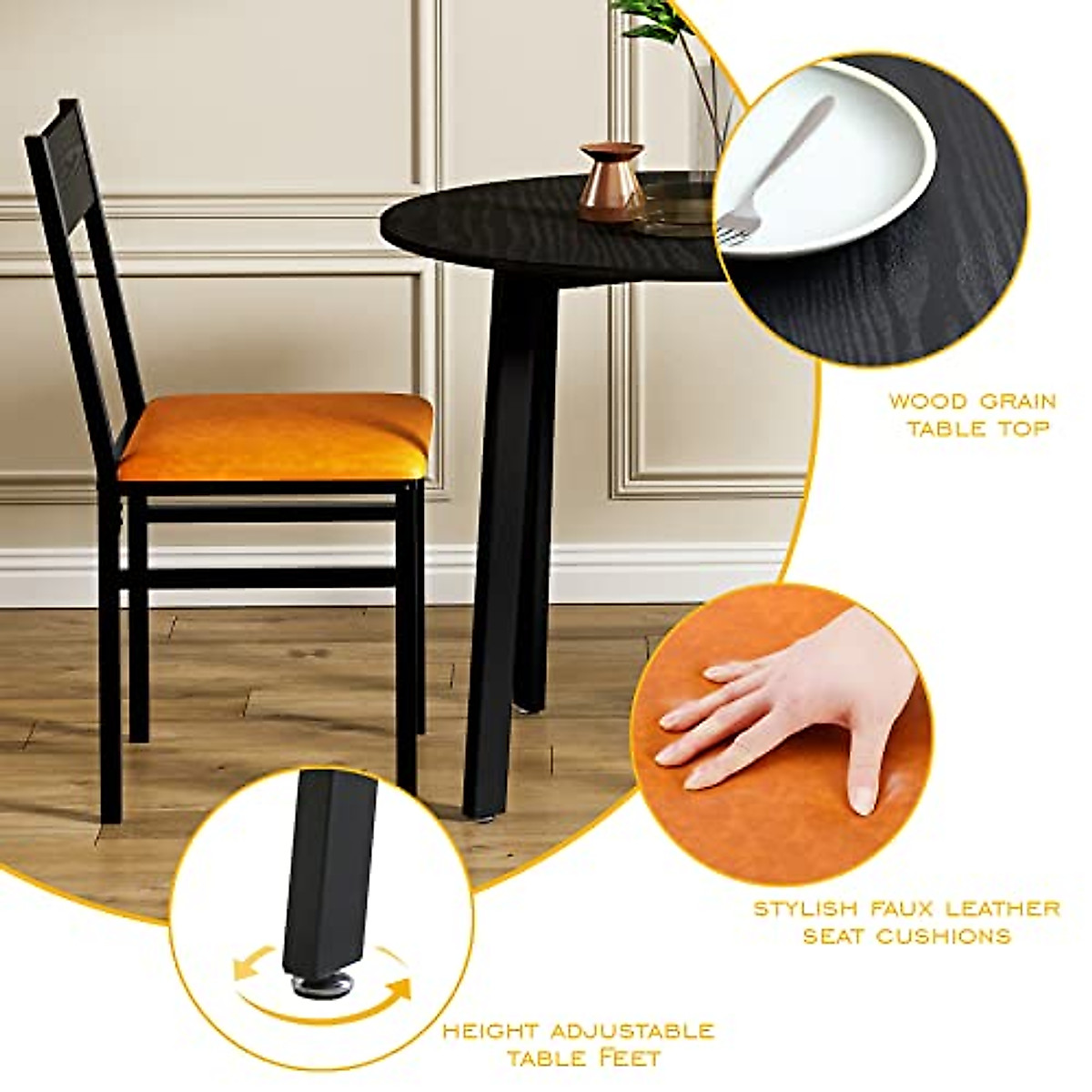 HOMOOI 3 Piece Dining Room Table Set for 2, Round Kitchen Table Dinette Sets with 2 Cushioned Chairs for Apartment, Small Space, Espresso and Brown