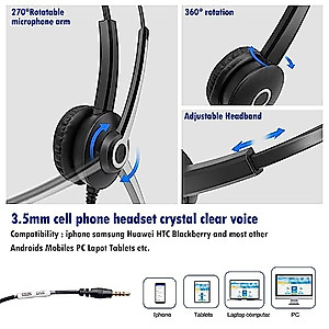 3.5mm Headset with Microphone for PC, Headphones with Microphone for Laptop with Mic Noise Cancelling, Binaural Computer Headset with Volume Adjustment Control Switch for Skype Zoom Call Center Office
