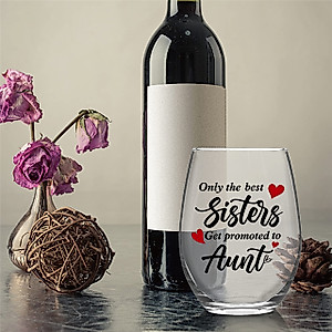 Pishovi Only the Best Sisters Get Promoted To Aunt Glass with Gift Box, Funny Stemless Glass, Pregnancy Announcement Gift for Sister, Aunt Upgrade, Baby Announcement Gift for Sister BFF