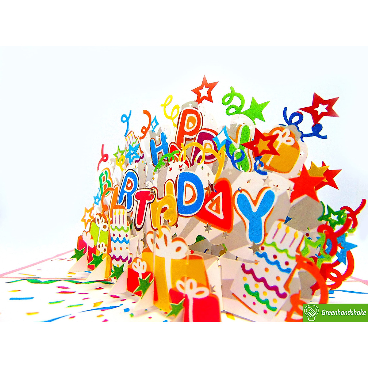 GREENHANDSHAKE Happy Birthday, Pop Up Card, 3D Popup Greeting Cards, for Birthday | 6" x 6"