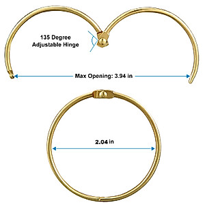 24 PCS Shower Curtain Rings, Gold Shower Curtain Hooks Decorative, ZESLMG Rustproof Shower Hooks for Shower Curtain Rods, Brass Metal Shower Rings for Bathroom, 2 Inch Loose Leaf Binder Rings