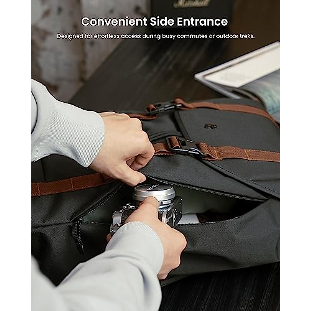 tomtoc Flap Laptop Backpack, Lightweight, Water-Resistant Casual Daypack, Durable Work-pack, Vintage Classic Rucksack for 13-16 Inch MacBook, perfect for Campus, Street, Large Capacity, 22L Black