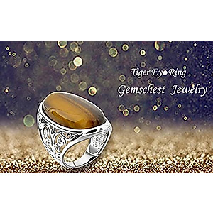 Tiger Eye Stone Statement Ring for Women 925 Sterling Silver Gemstone Magnificent Oval Shaped Tiger Eye Solitaire Ring Mothers Day Gifts for Mom Christmas Birthday Jewelry Gifts for Wife Grandma (9)