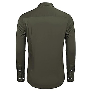 COOFANDY Men's Muscle Fit Dress Shirts Wrinkle-Free Long Sleeve Casual Button Down Shirt (01-Olive Green(Stretch Fabric), X-Large)