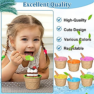 Meanplan 48 Sets Plastic Ice Cream Bowls Candy Color Ice Cream Cups with Spoon Reusable Cute Dessert Bowl for Kids Sundae Candy Yogurt Pudding Mousse DIY Baking Summer Holiday Birthday Party (Round)