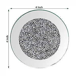 GIMORRTO Glass Mirrored Coaster 4 PC , Crushed Diamond Round 4" Cup Mat Decor on Tabletop for Bar Tools Dining Table