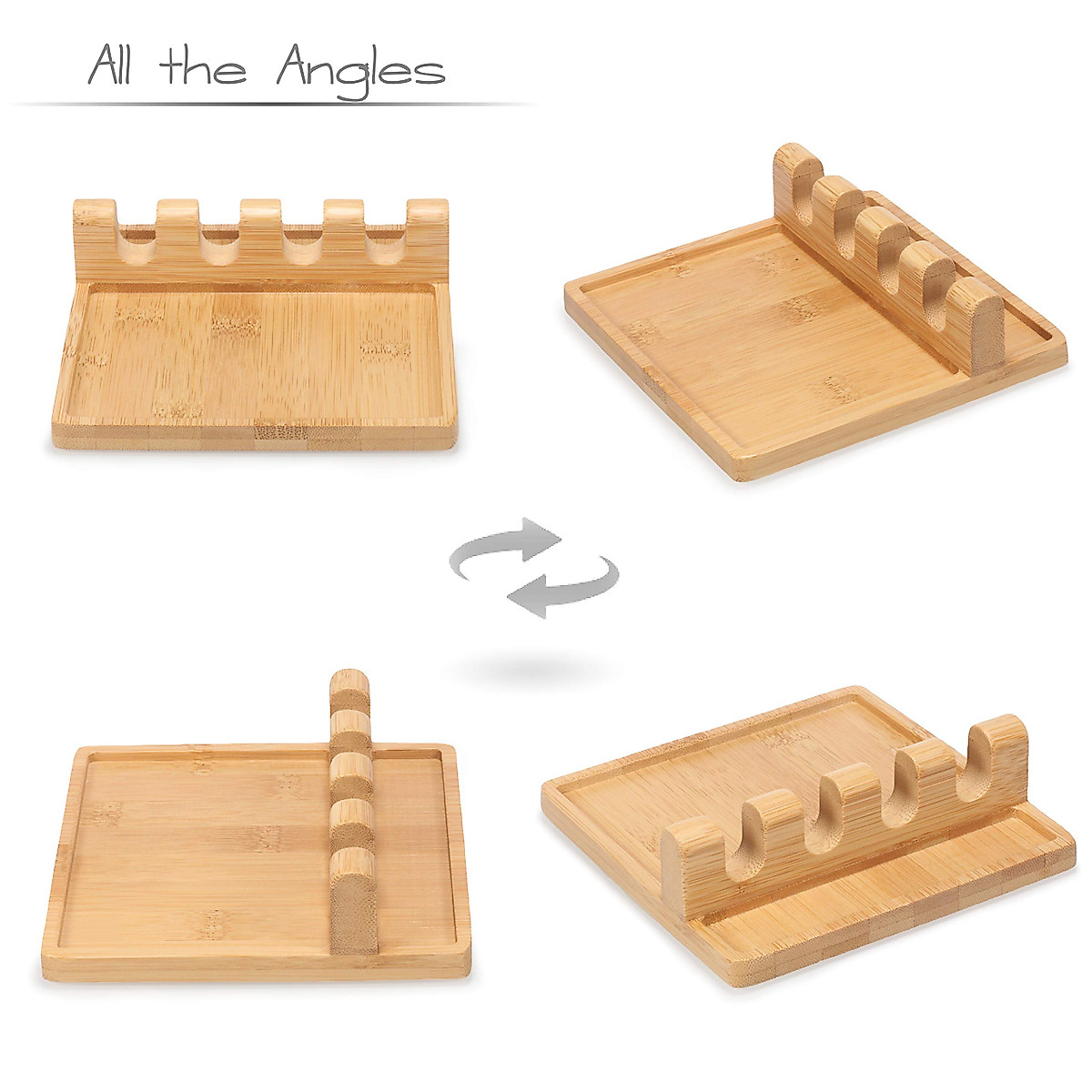 Premium Bamboo Four (4) Spoon Rest | 100% Organic Bamboo Wooden Holder for Spoons, Spatulas, Ladles, Teaspoons and Other Kitchen Cooking Utensils | 100% Food Safe & Premium Quality | by Bamboo Delight