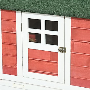 PawHut 63" Wooden Chicken Coop Hen House Poultry Cage for Outdoor Backyard with Raised Garden Bed, Run Area, Nesting Box and Removable Tray, Red