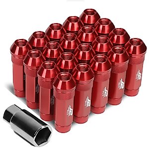 J2 Engineering LN-T7-026-15-RD 7075 Aluminum M12 x 1.5 25mm OD / 70mm 20x Lug Nut + 1x Key, Red