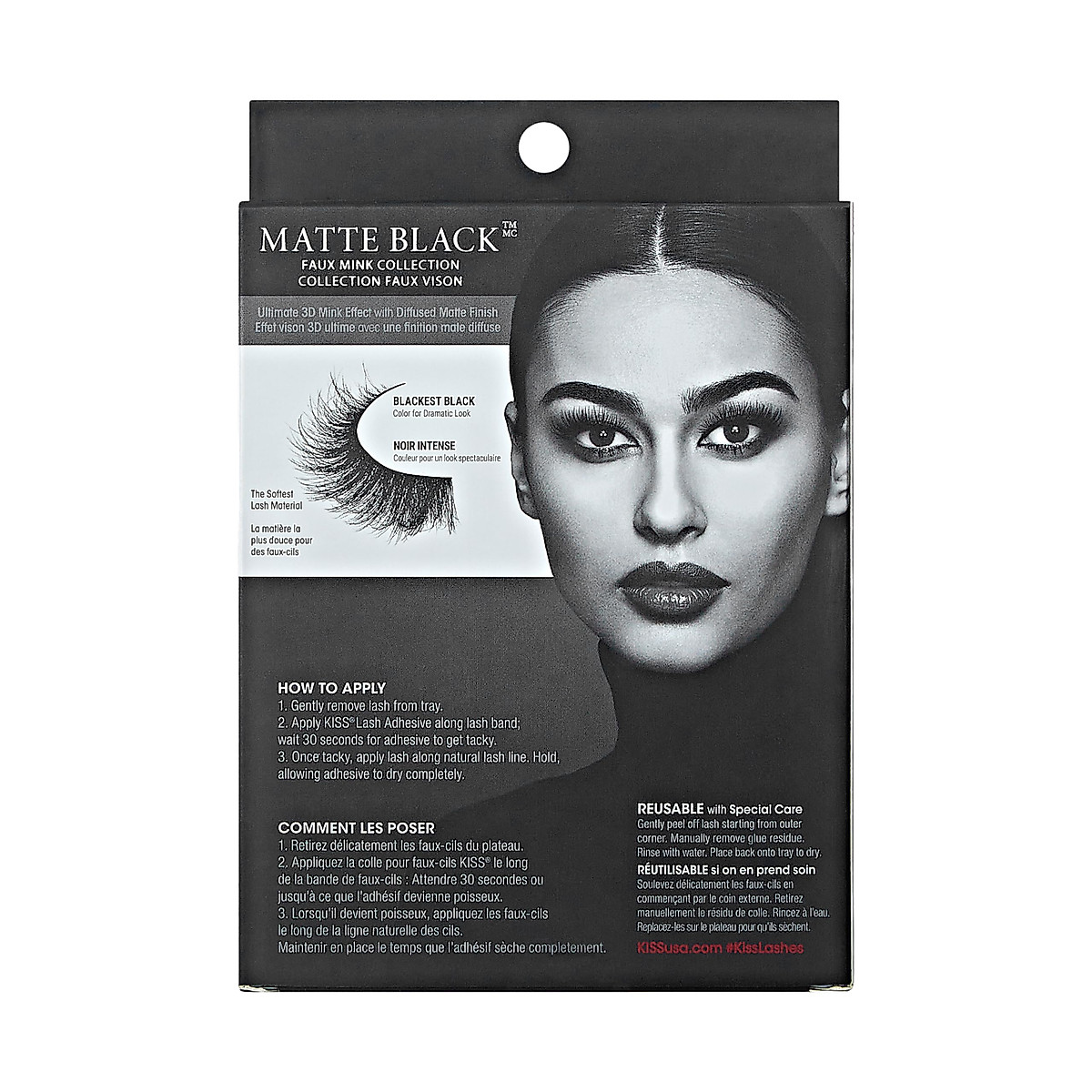 KISS Lash Couture 3D Matte False Eyelashes, Matte Twill', 14 mm, Includes 4 Pairs Of Lashes, Contact Lens Friendly, Easy to Apply, Reusable Strip Lashes