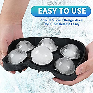 ALLTOP Ice Cube Trays(Set of 2),Sphere Mold with Lid & Large Square Ice Maker for Whiskey, Cocktails,Reusable Round Silicone Tools, DIY,Freezer-Black