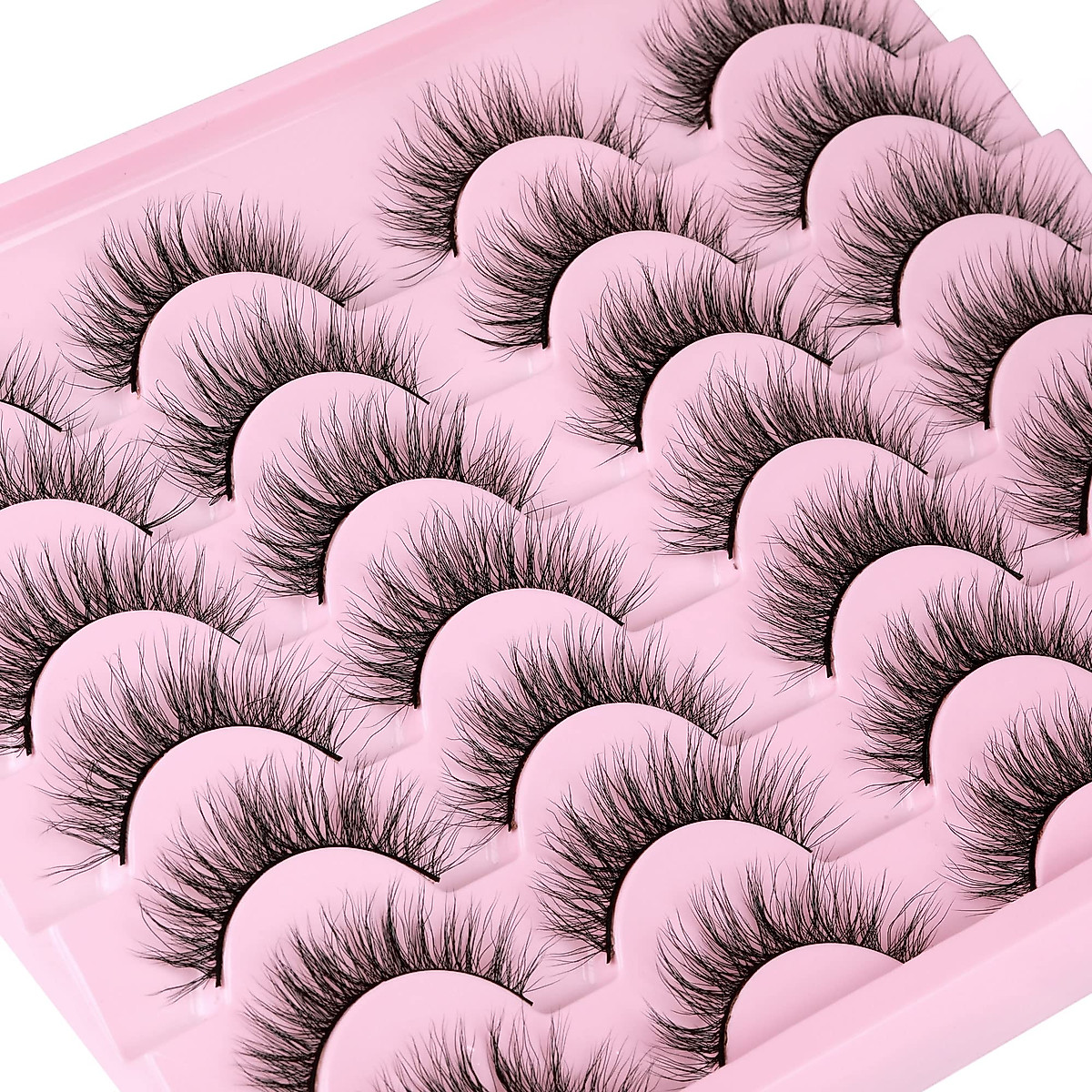 Newcally Natural Look Lashes Mink 3D Fluffy Wispy False Eyelashes Short Light Volume Fake Eye Lashes Pack 14 Pairs Reusable Soft Faux Mink Eyelashes