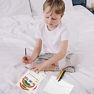 72 Pieces Kids Thank You Cards Fill in the Blank Thank You Notes with Envelopes Colorful Thanks Cards for Birthday Party(Rainbow Style)