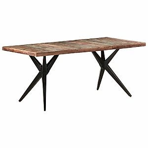 Tidyard Dining Table Reclaimed Wood Tabletop Powder-Coated Steel Legs Industrial Style Table for Kitchen, Bistro, Home Furniture 70.9 x 35.4 x 29.9 in