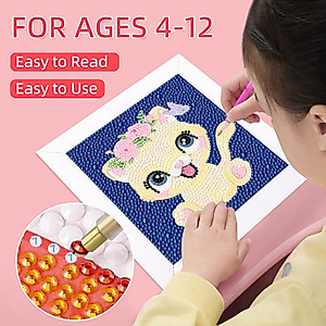 Miairivy Diamond Painting for Kids, 5D Animal Diamond Art Mini Small Kit(with Wooden Frame), DIY Cute Cat Big Gem Painting Set, Paint by Diamonds Crafts for Girls Boys Ages 4-12