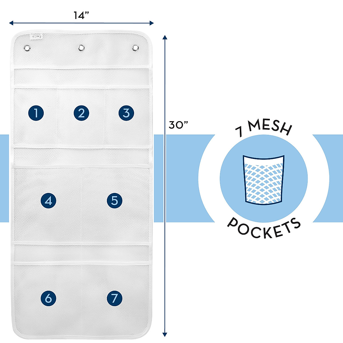 S&T INC. Shower Organizer, Shower Caddy or Bathroom Organizer with Quick Drying Mesh, 7 Pockets to Hold Shampoo, Soap, Loofah, and Cruise Ship Essentials, 14 Inch by 30 Inch, White, 2 Pack
