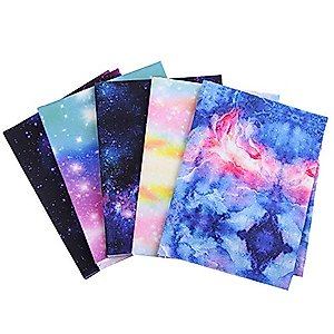 5PCS Galaxy Universe Space Cotton Fabric Bundles 20 x 20 Inch Printed Fat Quarter Fabric Pre-Cut Squares Sheets Fabric for Patchwork Sewing DIY Crafting Quilting Fabric