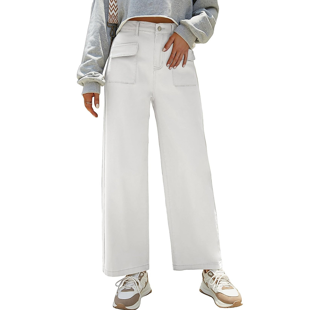 Dokotoo Cargo Pants Women Womens Pants Wide Leg High Waisted Jeans Pants White Work Slacks Dress Pants 2025 Trendy Outfits Spring Fashion Clothes Clothing Womens Trousers Casual Teacher Pants Palazzo