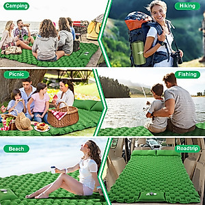 WANNTS Double Sleeping Pad, Ultralight Inflatable Sleeping Pad for Camping, Built-in Pillow, Ultimate for Camping, Hiking - Airpad, Carry Bag, Repair Kit - Compact & Lightweight Camping Pad(Green)