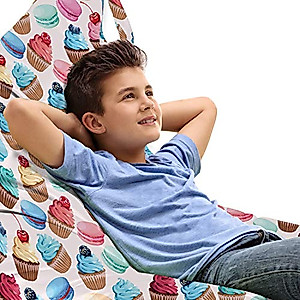 Lunarable Colorful Lounger Chair Bag, Macarons and Cupcakes with Berries on Top Delicious Deserts Pastries Illustration, High Capacity Storage with Handle Container, Lounger Size, Multicolor