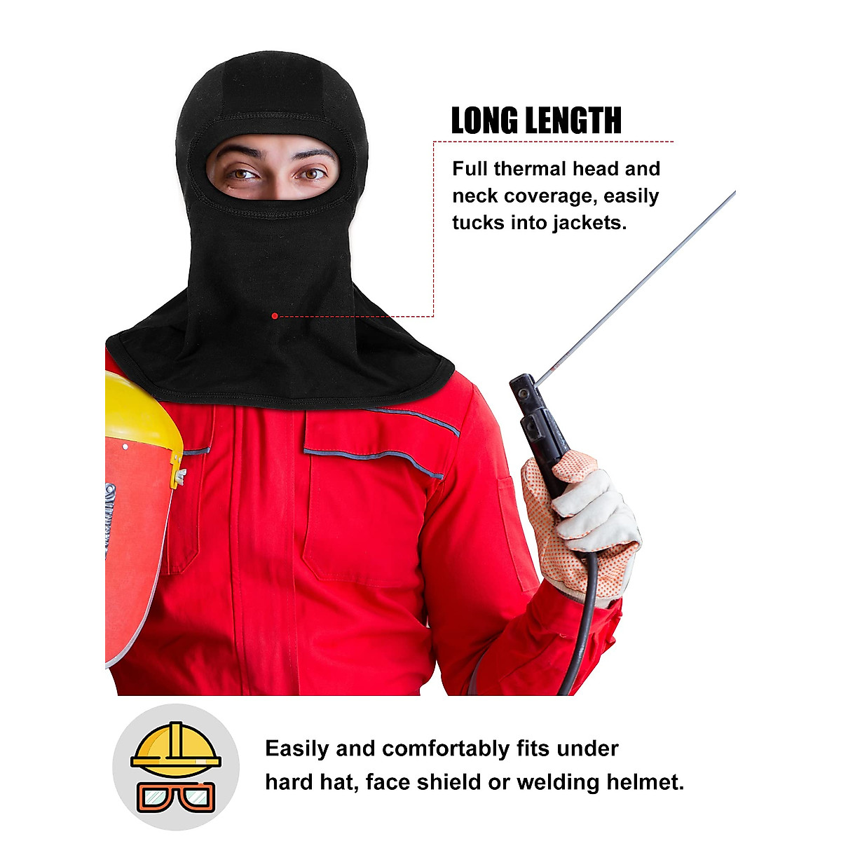 2 Pieces Flame Resistant Balaclava Neck Full Face Mask Cover Hood Balaclava Mask Fire Resistant Balaclava Hood Men's Balaclavas for Head Welding Firefighter Working Hunting Black