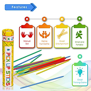 Point Games Pick Up Sticks Game: 30 Brightly Colored Plastic Pick up Sticks in Storage Can, for All Ages!