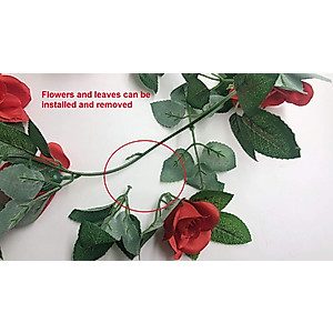 FAMI 4PCS(28.8 FT,16 Flowers) Artificial Rose Vine Garland Silk Flower Hanging Baskets Plants for Indoor Outdoor Home Wedding Arch Garden Wall Decor-Pink