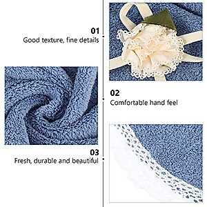 Hemoton Soft Hanging Hand Towel Bathroom Hand Towels with Hanging Loops Microfiber Lace Hand Towels Soft Absorbent Kitchen Hand Towels Hanging Blue