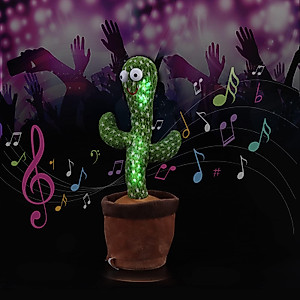 Dancing Cactus Talking Toy,Wriggle Singing Mimicking Cactus,Repeat What You Say,Sing,Dance,Recording,LED(120 Songs)
