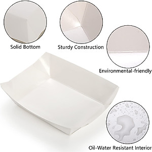 DEAYOU 250 Pack Small Paper Food Boats, 1 LB White Paper Food Tray, Disposable Paperboard Serving Basket for Nacho Fries, Greaseproof Fast Food Snack Holder Container for Party, Concession Stand