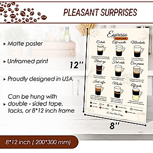 Porcelain Espresso Cups Set of 4 with Saucers - Comes with a Complimentary Espresso Drink Poster - Modern Dishwasher Safe Espresso Cup Set in Gift Box for any Occasion - 3.5 oz each, Ivory White.